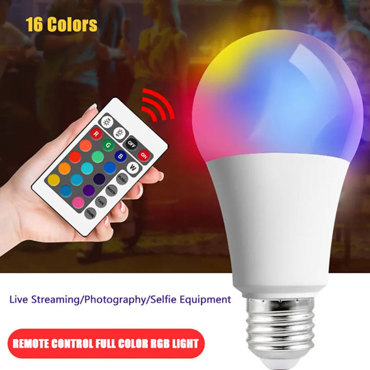 RGB LED Bulb E27 Base Remote Control Dimmable 12W AC220V 230V Colorful ...