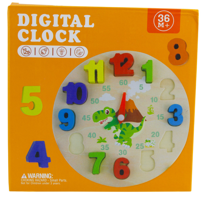 Wooden Teaching Clock Learning Time Kids Toys, Wooden Clock Toy Digital ...