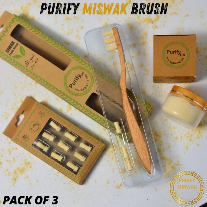 Purify Miswak Kit - Miswak Brush, Miswak Powder, & 9 Replaceable Heads ...