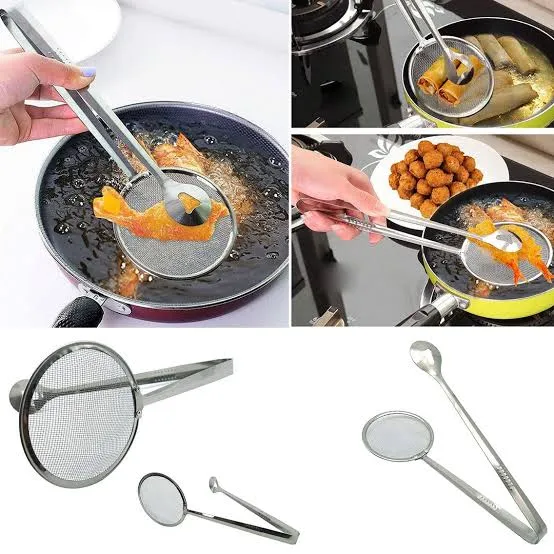 2 in 1 Frying Kitchen Tong with Strainer, Stainless Steel Frying Filter ...