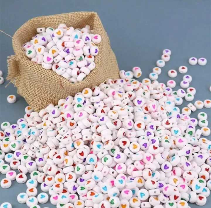 Pack of 100 / 200 Pieces | 7mm Mixed Colored Heart Beads | Round Beads ...