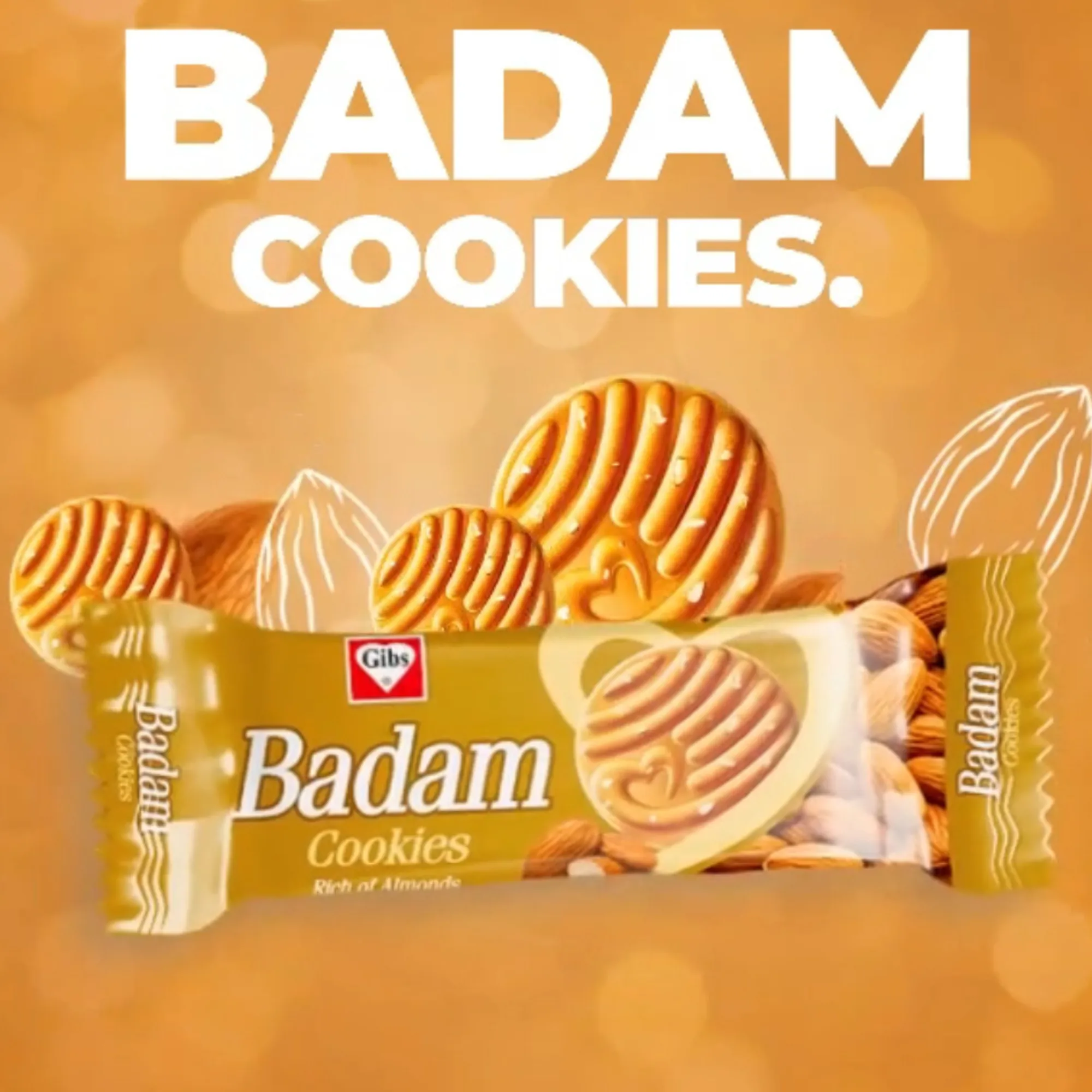 Gibs Badam Cookies - Delicious Almond Biscuits Rich in Almonds (Pack of ...