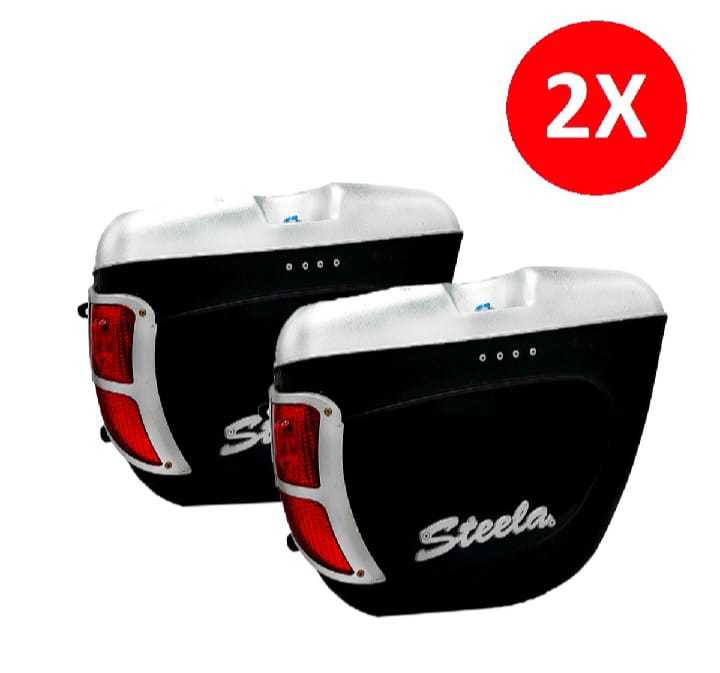 2-pcs Motorcycle Side Boxes Black with Silver Cap| Tourist Box With LED ...