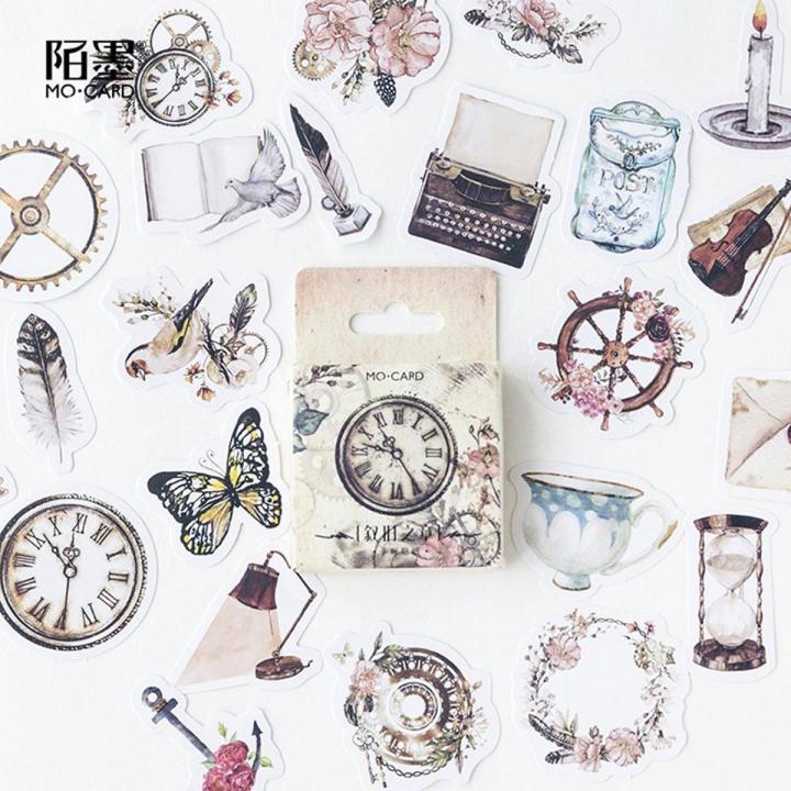 46Pcs/Box Stiker Motif Timing Scrapbook Stickers Old Time Theme Sticker ...