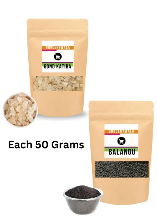 Pack of 2 Gond Katira (Tragacanth Gum) And Balangu (Basil Seeds) Each ...