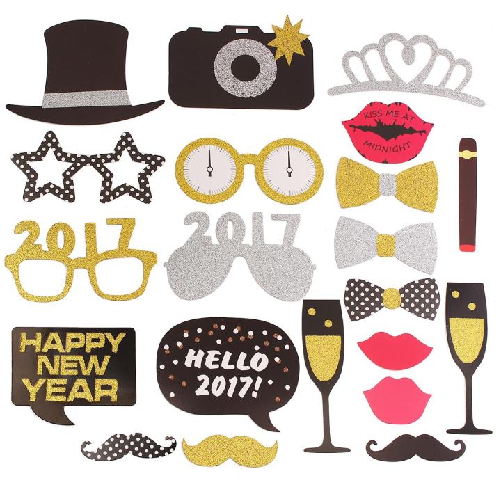 The Old Tree 21Pcs DIY Happy New Year Photo Booth Props Mask Mustache ...