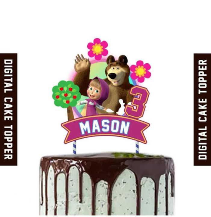 Personalized Digital Cake Topper Masha and Bear Theme Topper for ...