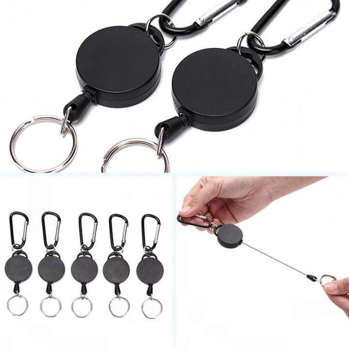 70cm Retractable Keyring Metal Wire Keychain Clip Pull Recoil Sporty ...