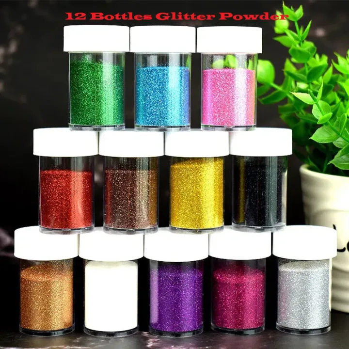 Art Craft Chunky OR Powder Glitter Set 12PCS Multi Purpose PET Fine ...