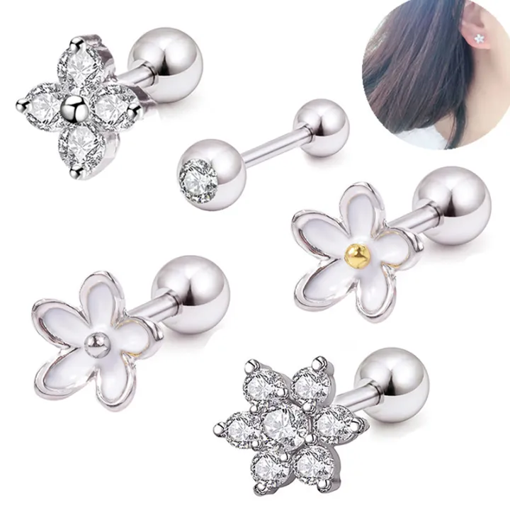 Flower Helix Tragus Cartilage Piercing Stud Earrings Ear Ring Stainless ...
