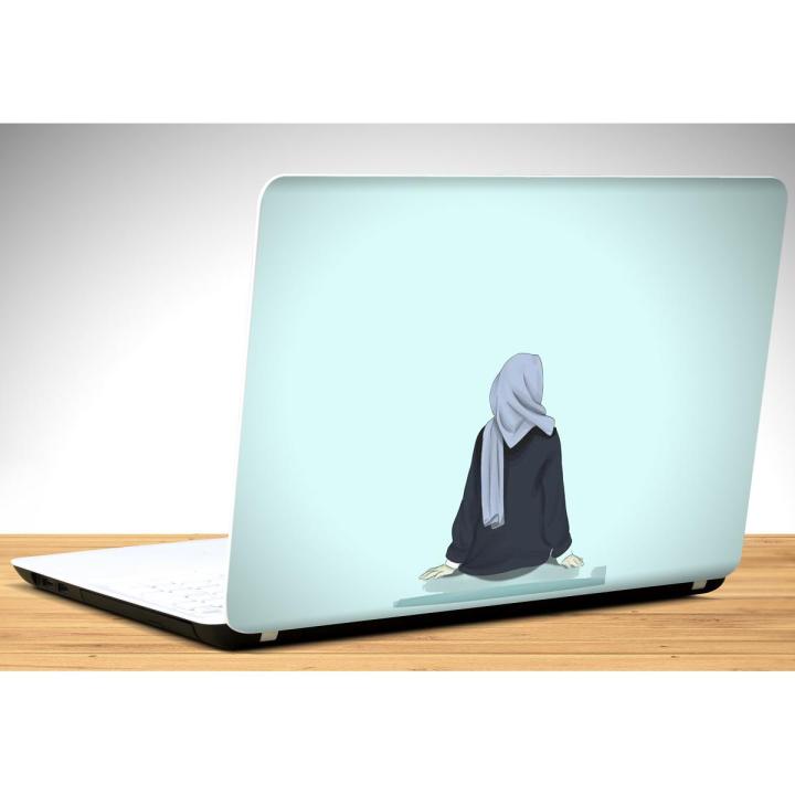 hijab girl setting on the bench laptop back vinyl skin sticker 12 13 14 ...