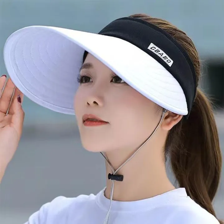 Big brim hat sunscreen empty top hat female summer Korean version of ...