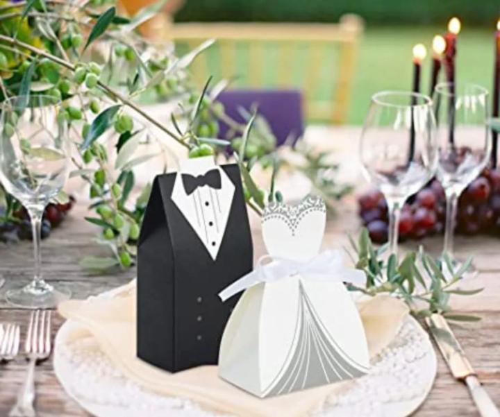 Wedding Favor Boxes 50pcs -Paper- Double-Breasted Groom Suit & Bridal ...