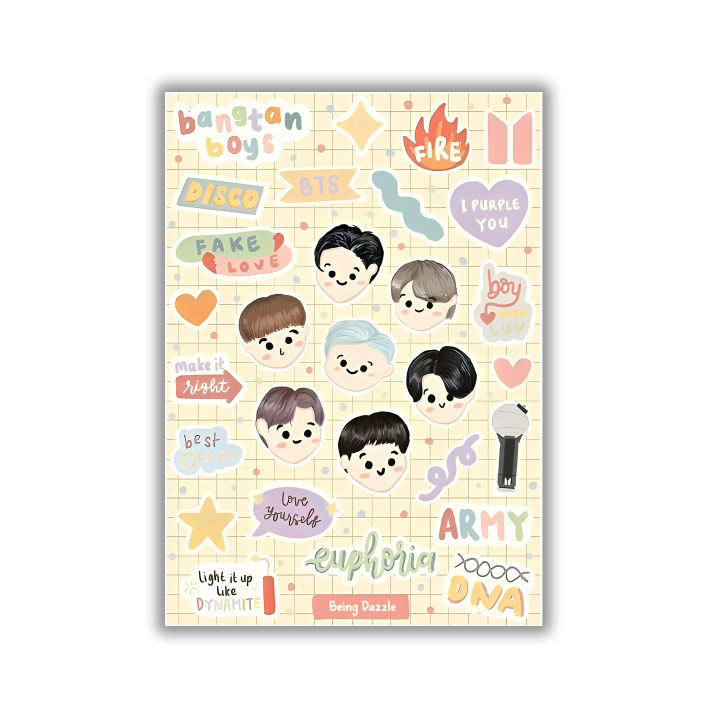 BTS Themed Sticker Sheet | K-pop Stickers | Uncut BTS Stickers | Daraz.pk