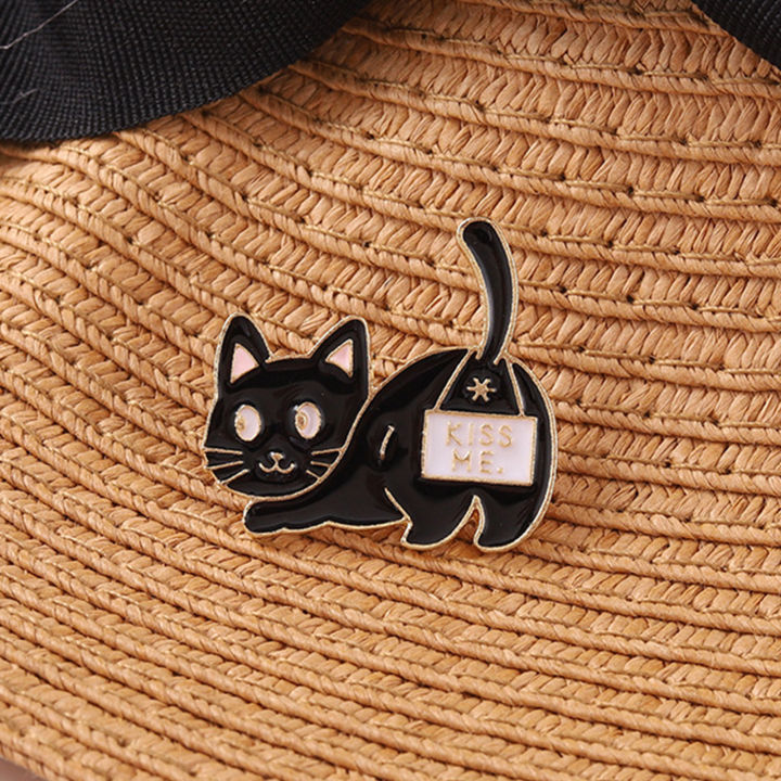 Black Cat Brooch Women Enamel Cartoon Pin 2.5x2.7cm Alloy Casual Wear ...