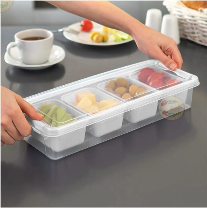 Bar Top Food Storage Dispenser Container with Lid, 4 Tray Plastic ...