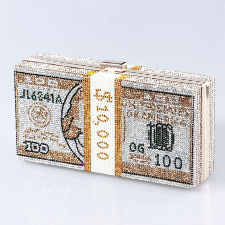 2025 Luxury Women's Evening Handbag Crystal Dollar Bill Design with ...