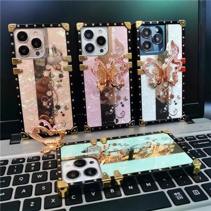 Luxury Mirror 3D Butterfly Flower Cover Plating Soft Square Case For ...