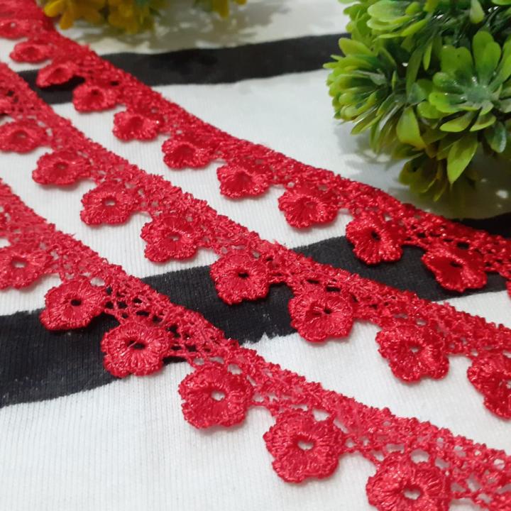 Flower Design GPO Lace Red - 15 Gazz/Yard Red GPO Lace - Lace For Women ...