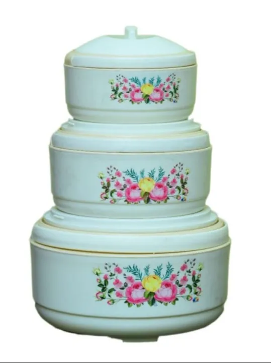 Peacock Diamond Extra Large Hot Pot 3 Pieces Set Insulated Food Warmer or Cooler White Hot Pot ...