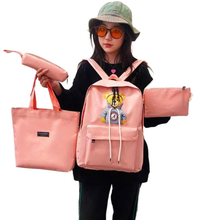 Girls high quality 4 pcs/set bag with cute cartoon for college ...
