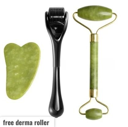 Jade & Derma Roller GuaSha Board Massager 3 In 1 Facial Tool Set | Daraz.pk