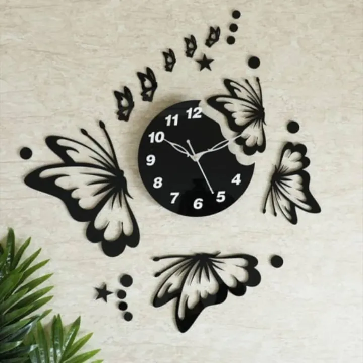Item: EVENTO Wooden 3D Stylish Buterfly Wall Hanging Clock Quartz Watch ...