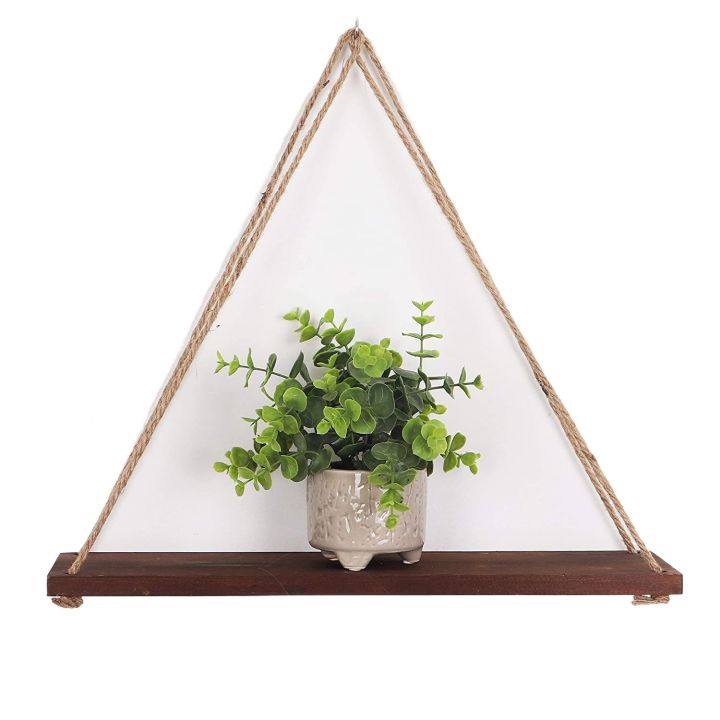 HomeBliss Wall Mount Rope Hanging Dark Brown Floating Rack Shelves for ...