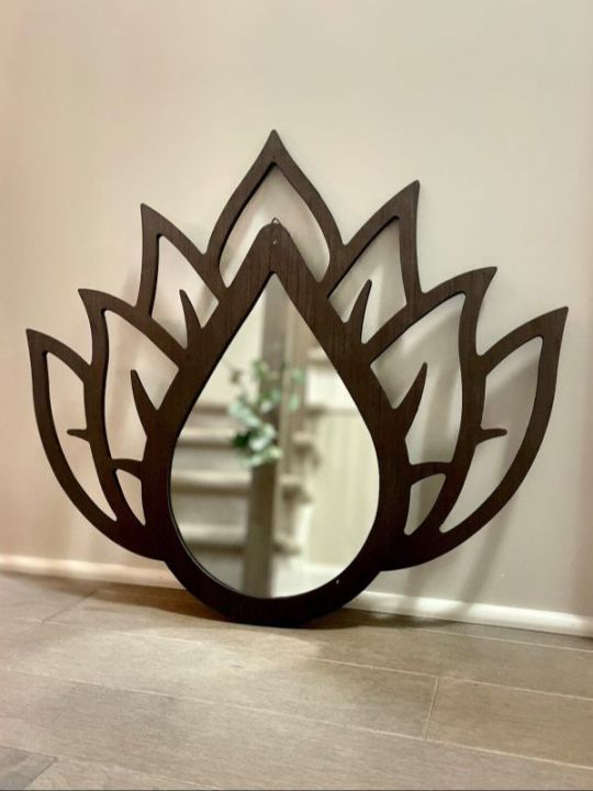 Bold Lotus Mirror | Floral Wooden Decor | Wooden Wall Mirror | Home ...