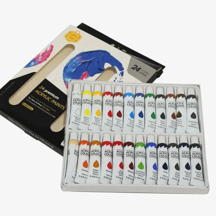 Acrylic Color Paints, Paint Tubes, Set of 12/24 Colours | Daraz.pk