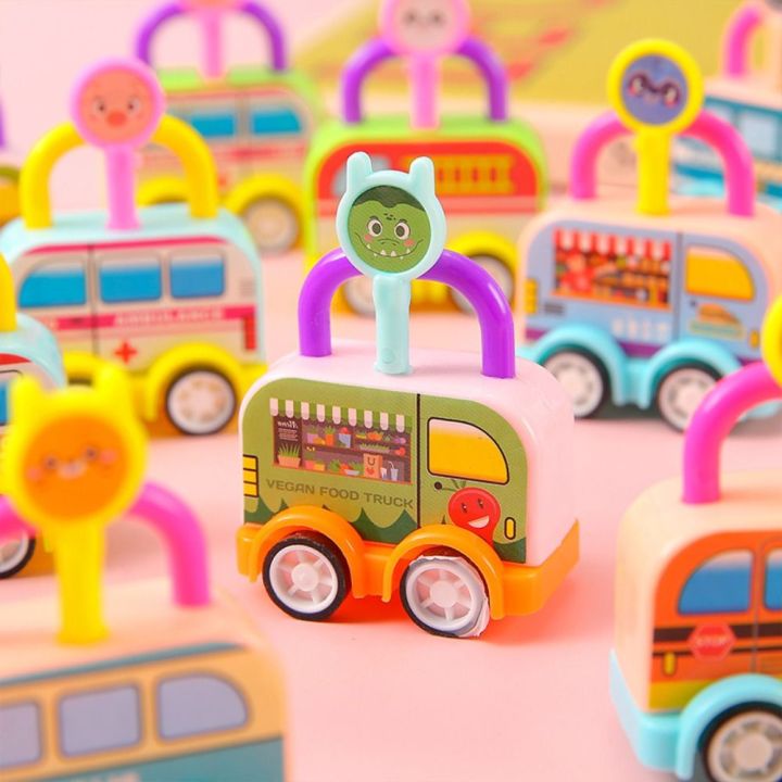 Mini Random Color DIY Puzzle Car Toys Bus Lock Key Matching Toy Key ...