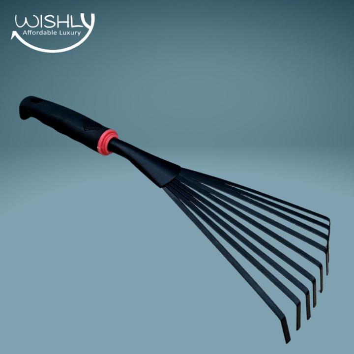 Wishly Garden steel Leaf Rake 16 inch 9 Roots mini Hand Shrub rake with ...