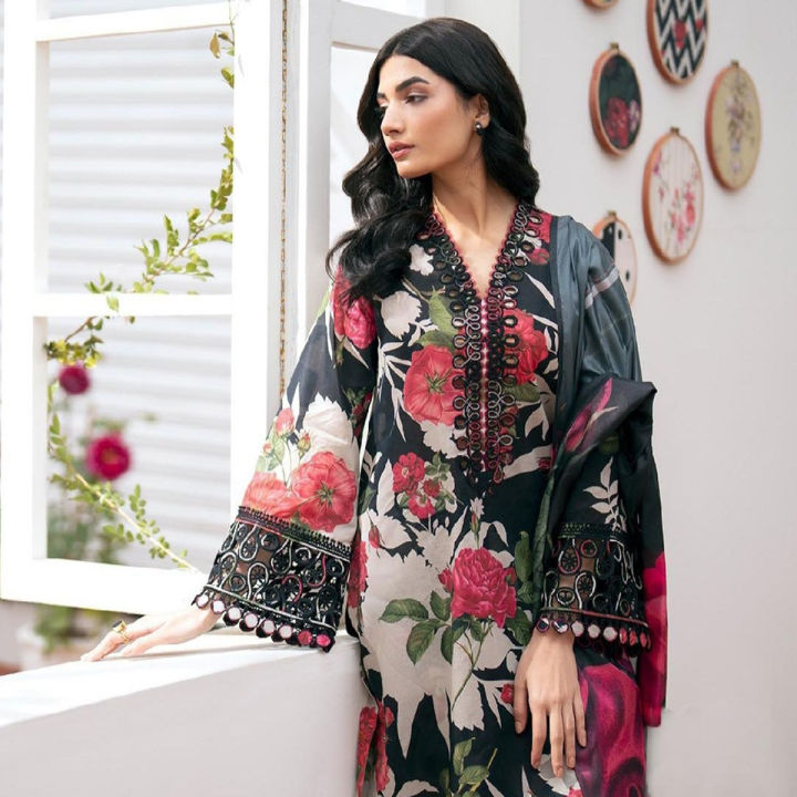 Digital Printed Allover 3pc Unstittiched Suit with Elegant Silk or ...