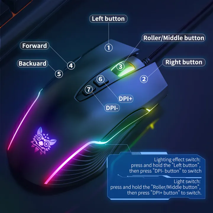 6400 DPI Wired Gaming Mouse USB Game Mice 7 Buttons Design Breathing ...