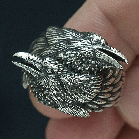 Norse Viking Odin' Crow Two Entd Ravens Ring Scandinavian Men's Rings ...