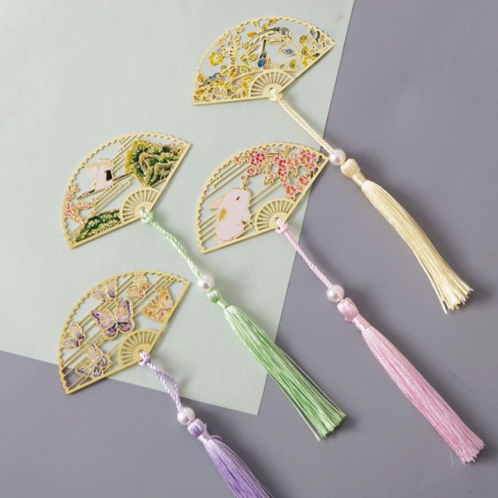 School Office Supplies Stationery Metal Crane Tassel Folding Fan Shape ...
