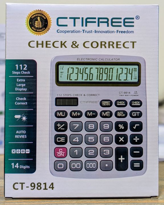 CT-9814 Dual Power Desktop Calculator. 12-Digit big display with tax ...