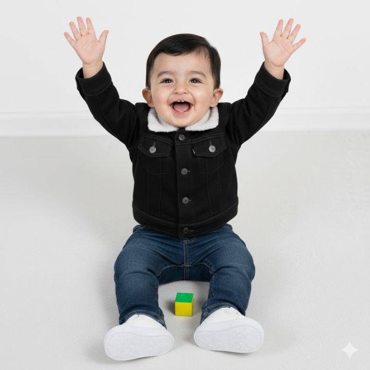 Kids' denim jacket with fuzzy collar. | Daraz.pk