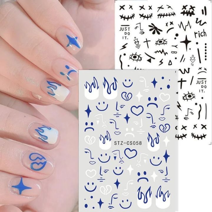 Abstract Face Smile Nail Sticker Fire Line Skull Pumpkin Man Slider ...