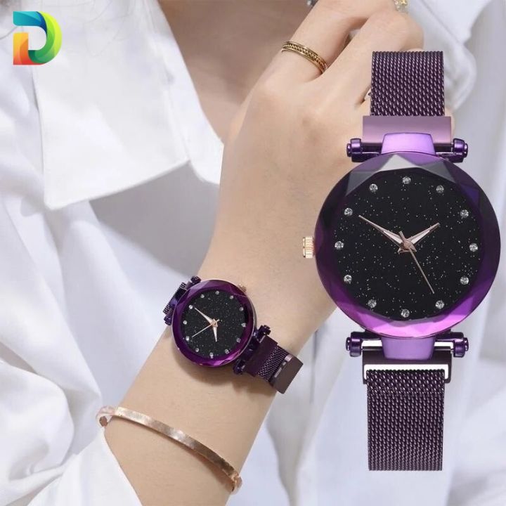 Stylish Mesh Magnet Buckle Starry Sky Luxury Fashion Analog Watches for ...