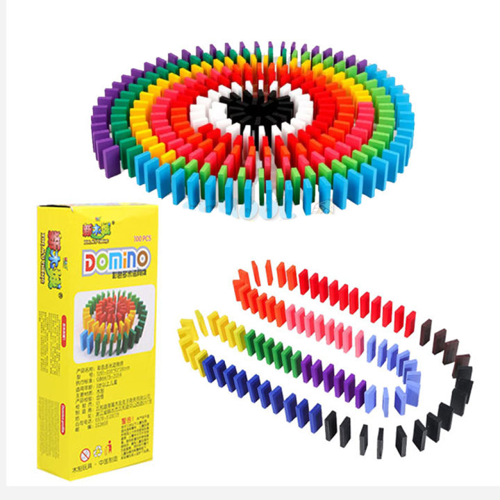 Wooden Dominos 100 Block Multicolor Set Kids Educational Play Toy ...