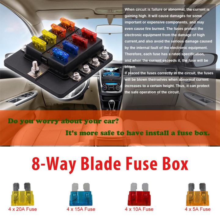 8 Way Blade Fuse Box Block Holder With Led Indicator Light Multi-way ...