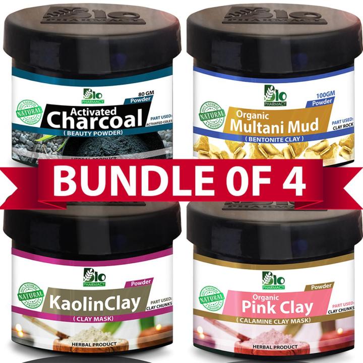 Pack Of 4 Natural And Organic Facial Care- Multani Mud, Activated ...