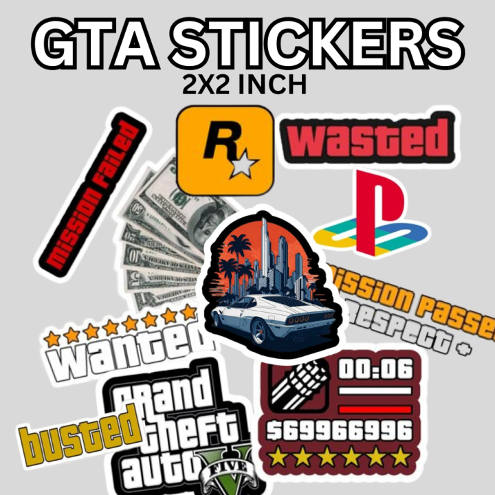 10 pcs GTA-Themed Stickers | Busted, Wasted, Mission Complete & More ...