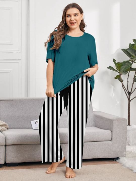 Women Modal Half-Sleeved Blue Color Home Wear Female Lining Pajama ...