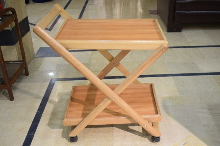 Wooden Folding tea trolley Double Portion (Beach Wood Dark Brown ...