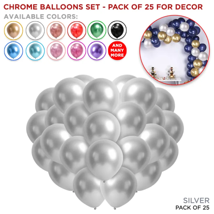 25 Pcs Chrome Metallic Balloons, Round Multi Colors Helium Shining ...