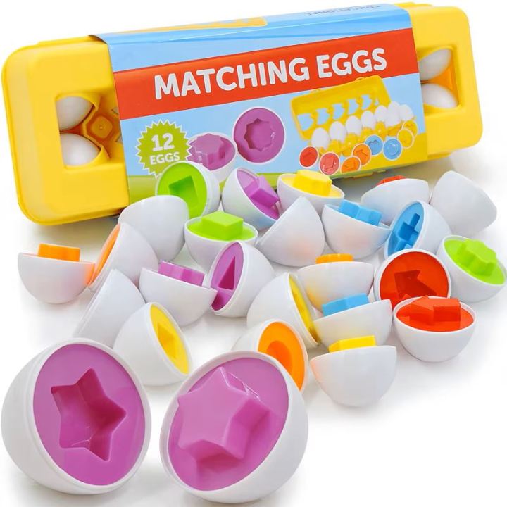 12 Pieces Matching Eggs Shapes, Designs and Numbers Educational Color ...