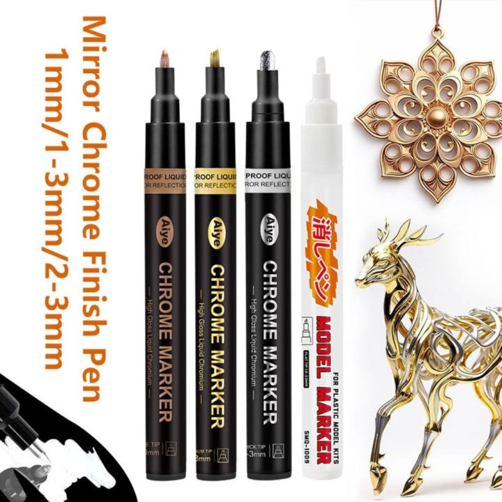 Multi-Function High Gloss Mirror Marker Pen DIY Reflective Model Coloring Paint Pen Silver Gold ...