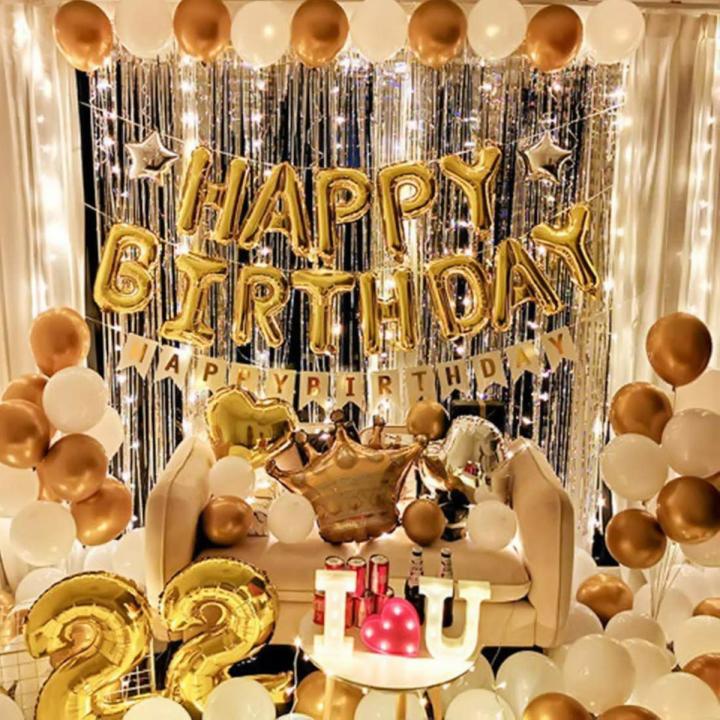 Golden happy birthday theme set(HBD foil+banner +30 balloons+1pc ...